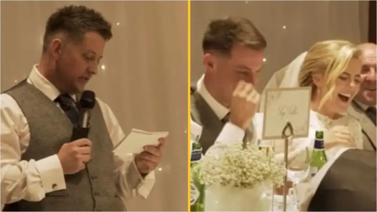 Couple left mortified after best man delivers incredible punchline ...